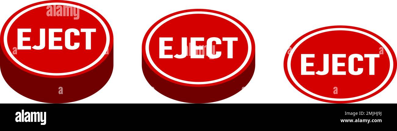 Red Eject Push Button Badge Icon Set in Perspective View in Various ...