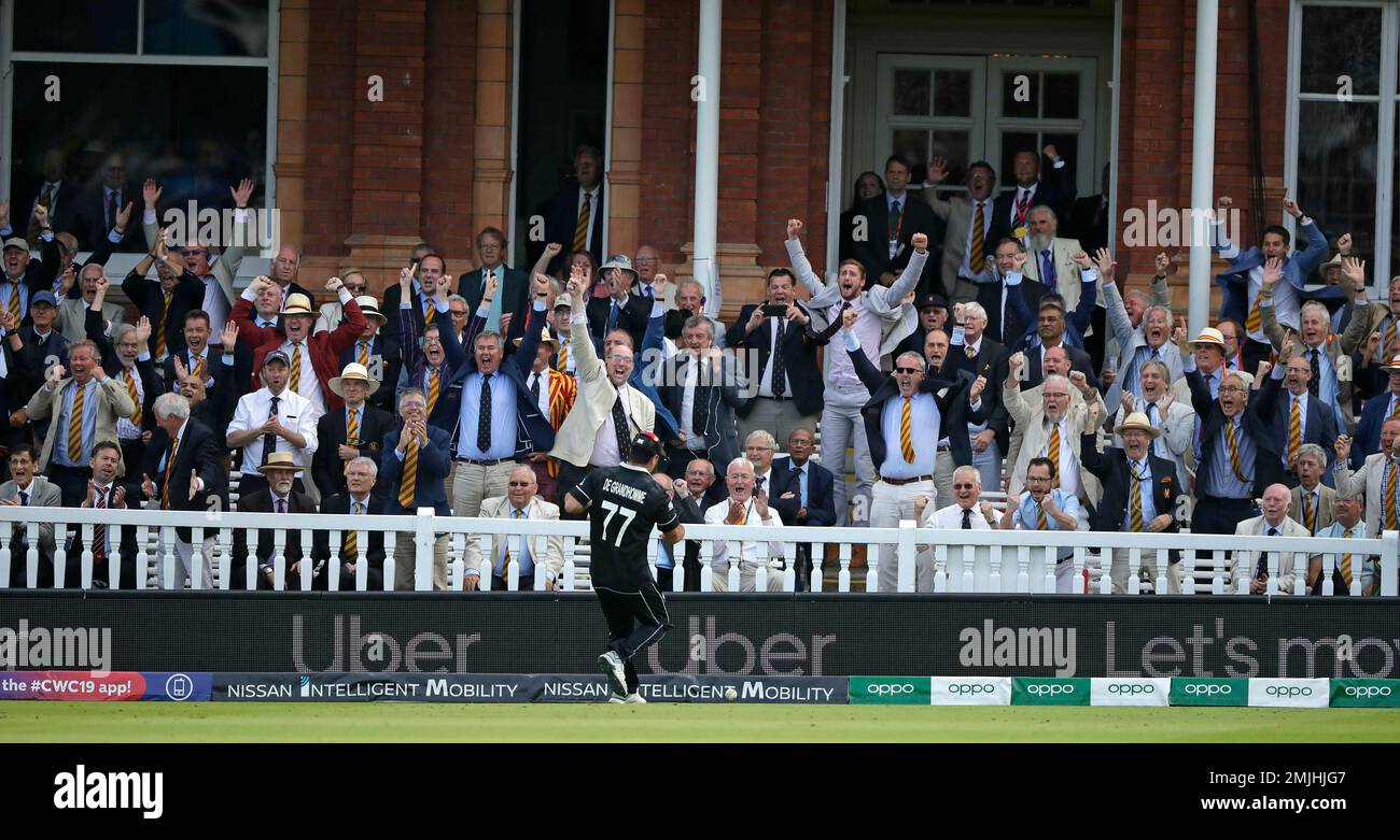 MCC members celebrate after England's Ben Stokes got a boundary from ...