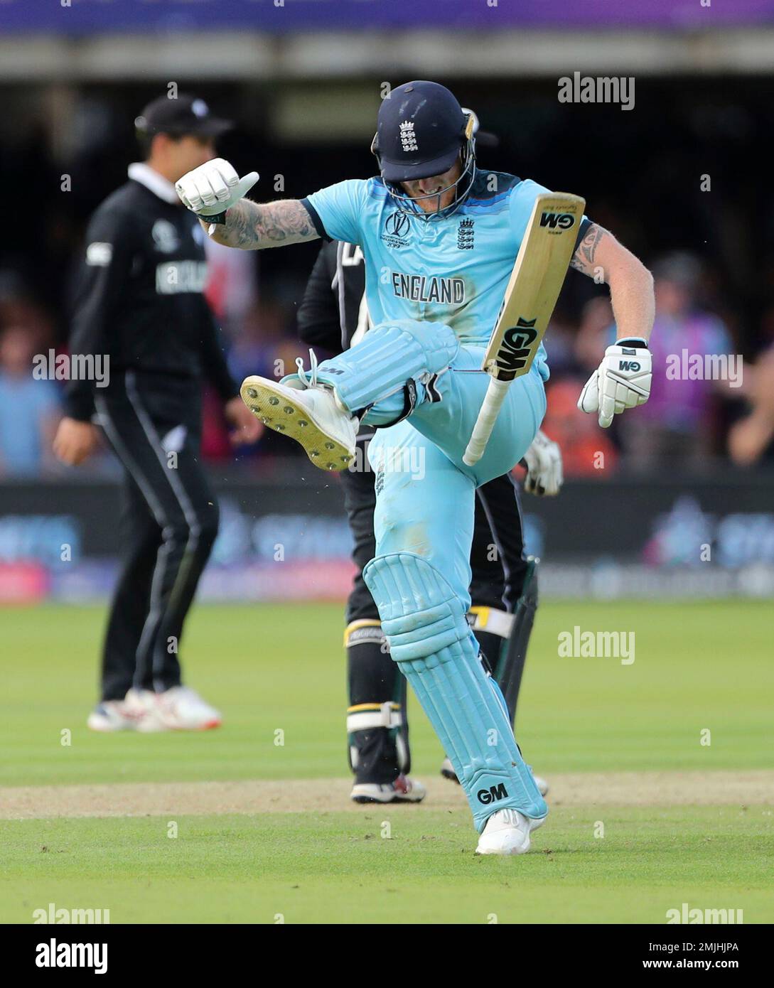 England's Ben Stokes kicks his bat after being dismissed during the ...