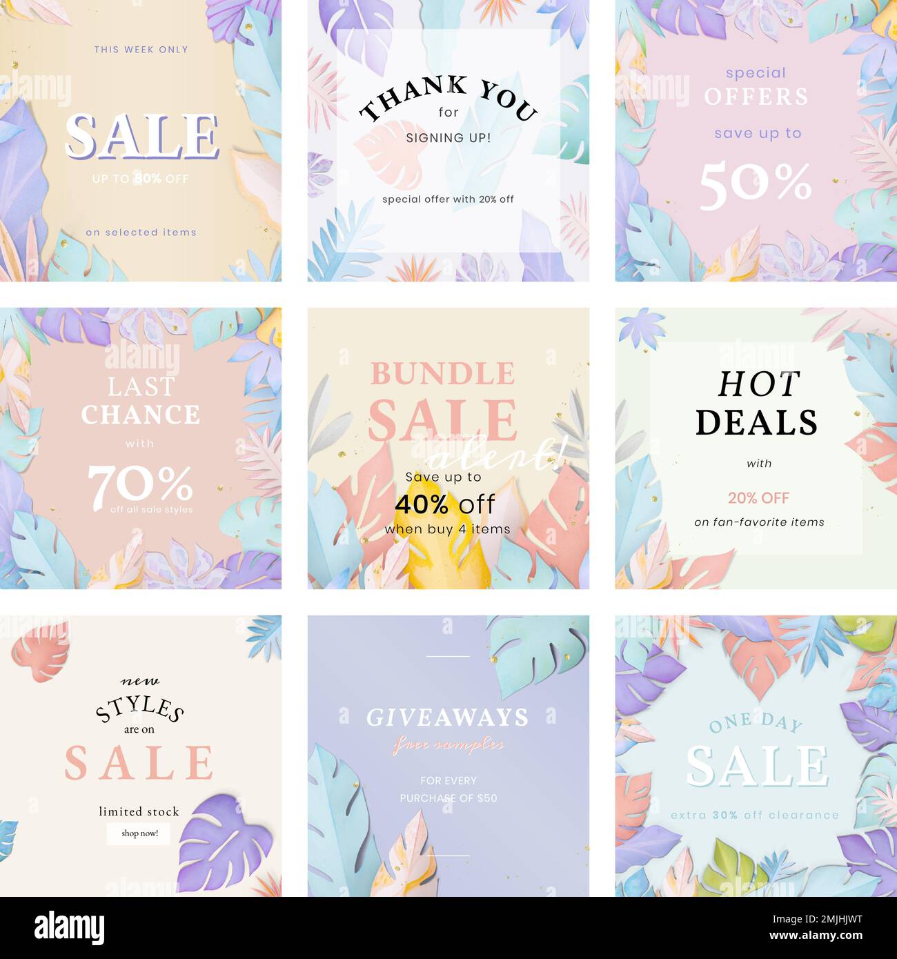 Paper craft leaf template vector for social media post compatible with ...