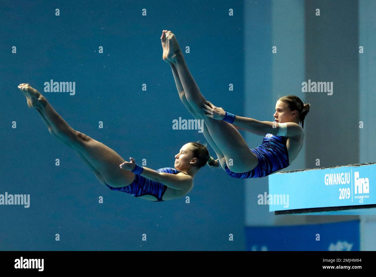 Russia's Ekaterina Beliava and Iuliia Timoshinina compete in the 10m platform women's synchro ...