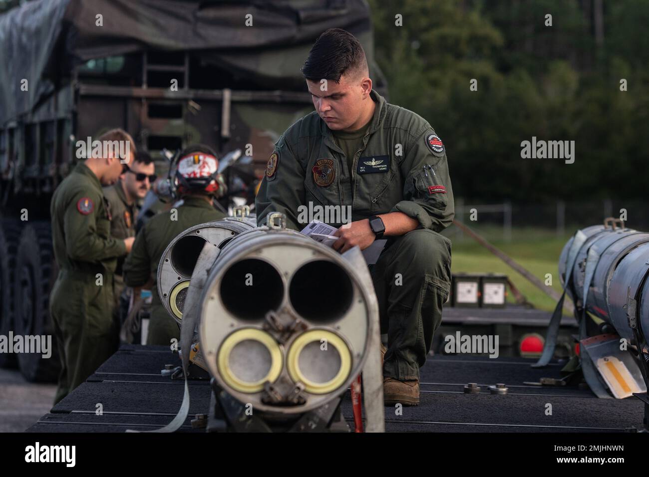 U.S. Marine Corps Cpl. Wyatt Thompson, an aircraft-ordnance technician ...