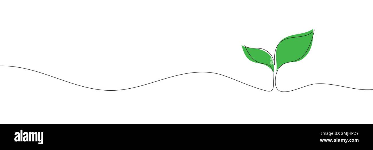 Single continuous line art sprout growth isolated on white background ...