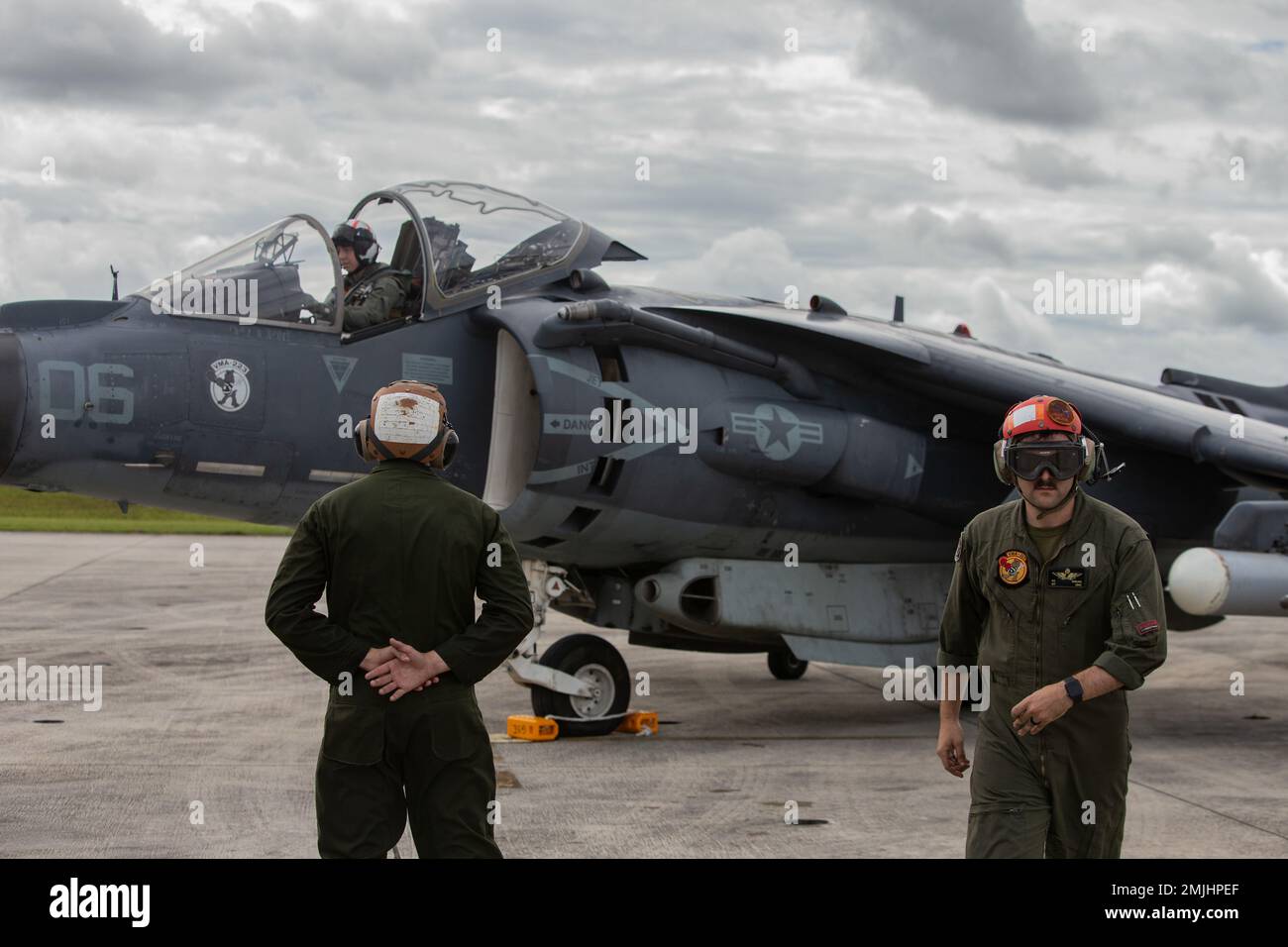 U.S. Marines with Marine Attack Squadron (VMA) 223 prepare an AV-B ...