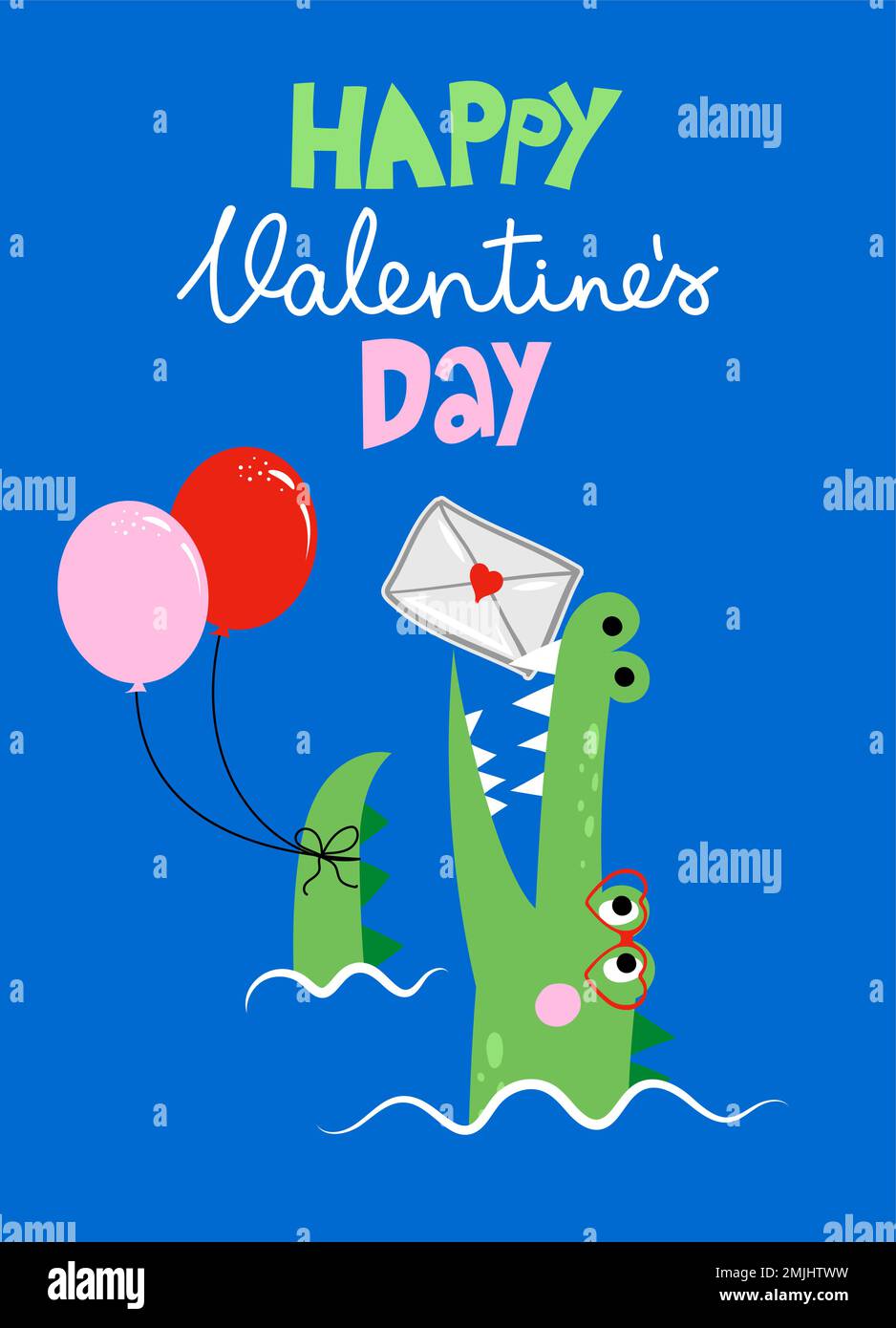Happy Valentine's Day - Cute Funny hand drawn doodle with crocodile in ...