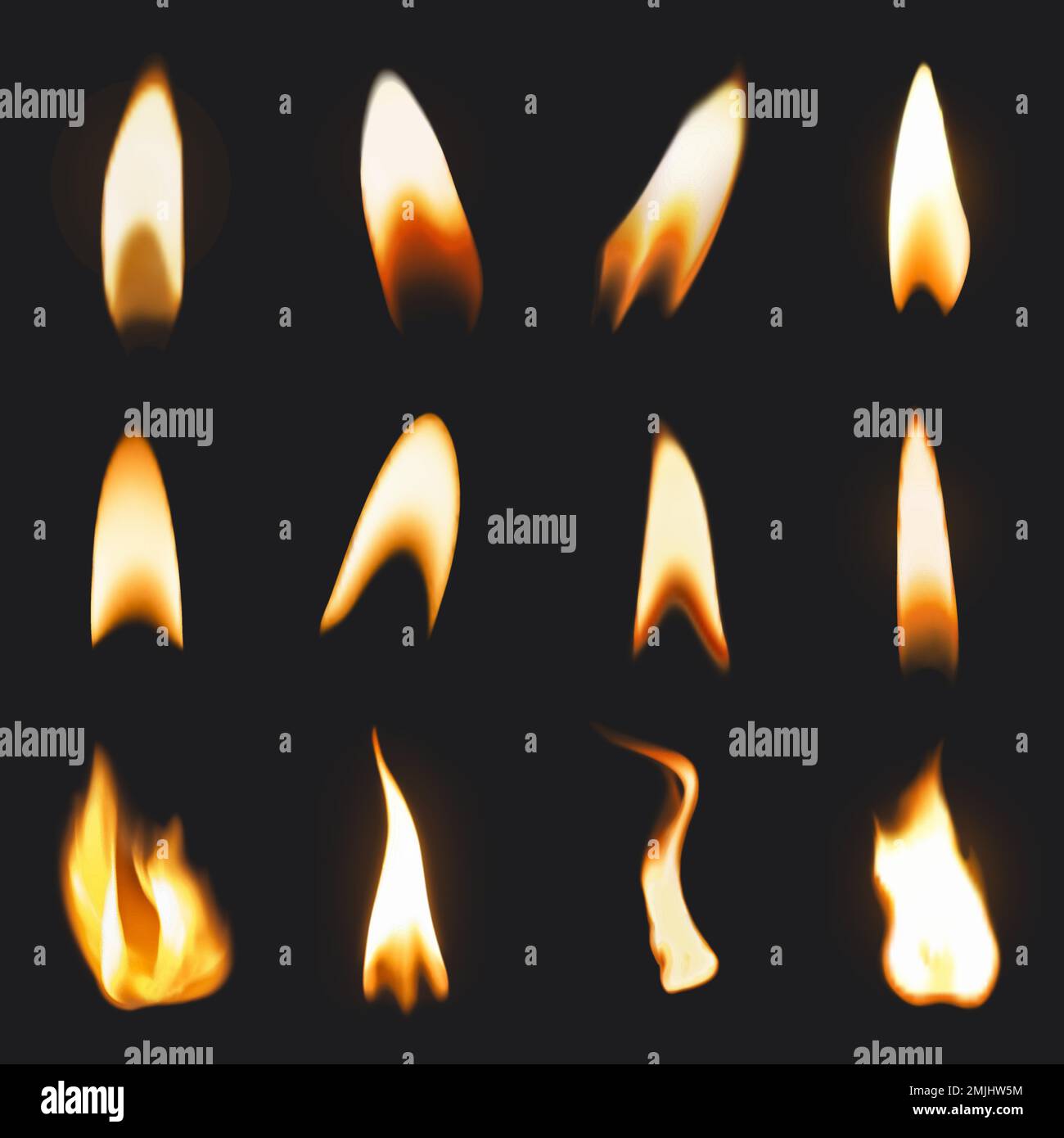 Burning flame sticker, realistic fire image vector set Stock Vector ...