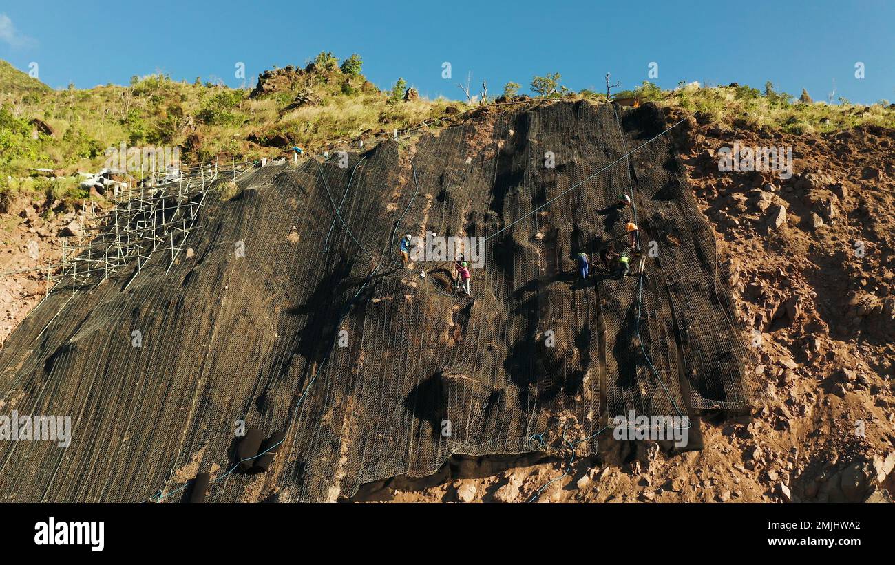 Protection of road from mountain slough, rockfall with metal ...