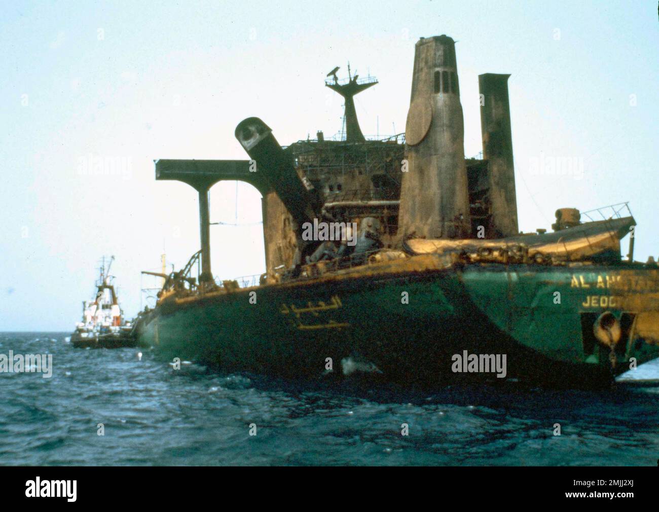 The fire-ravaged superstructure of the chemical tanker Chemical Venture ...