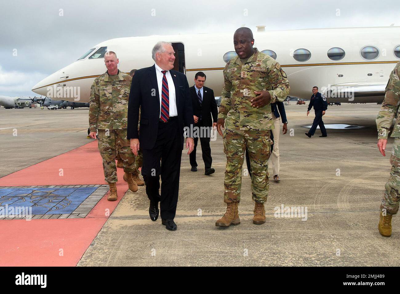 Secretary of the Air Force Frank Kendall, left, speaks with Lt. Gen ...