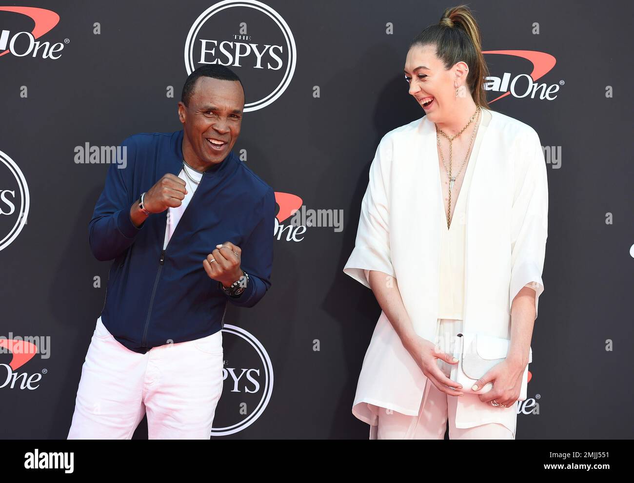 Sugar Ray Leonard, left, and WNBA player Breanna Stewart, of the ...