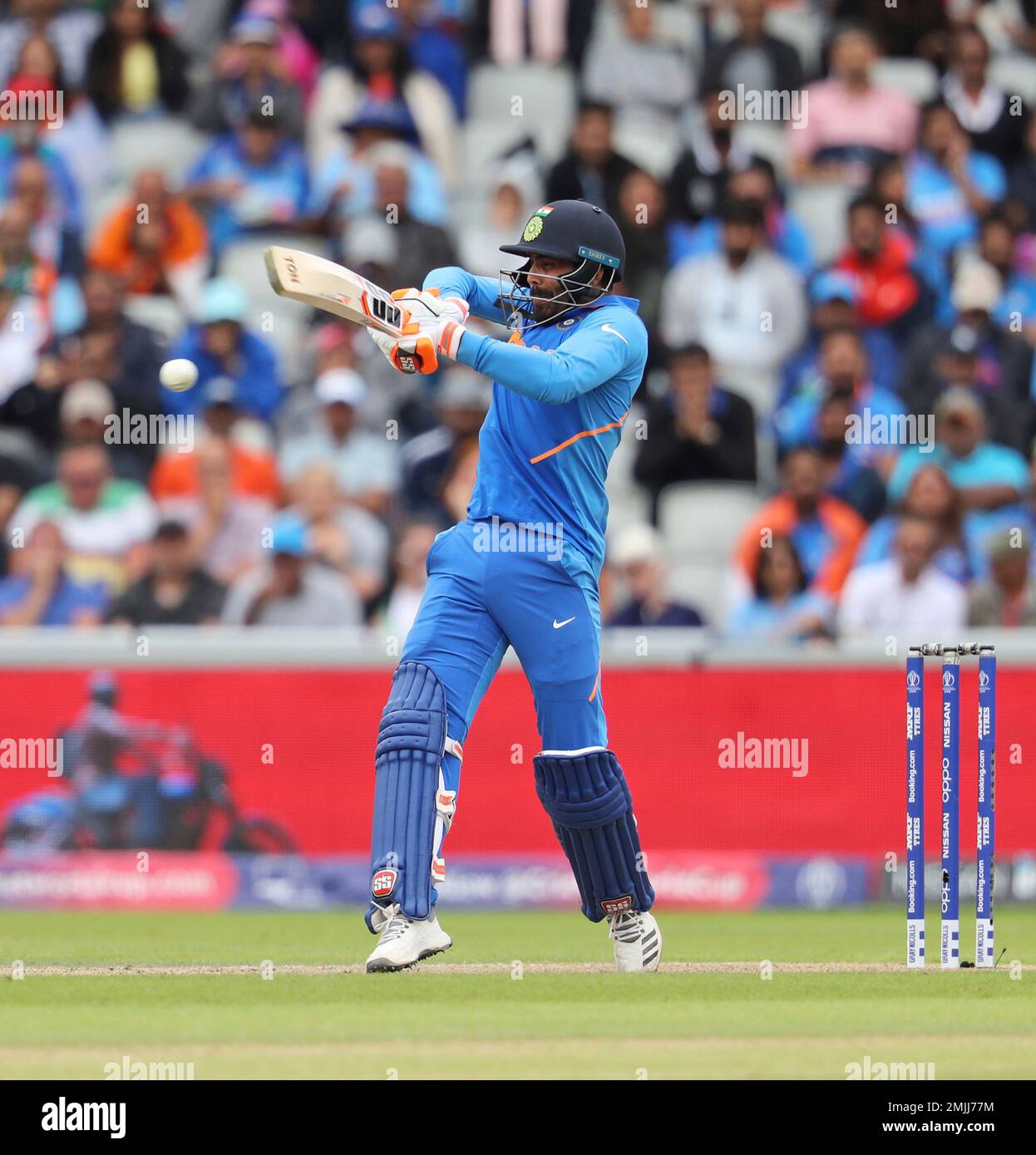 India's Ravindra Jadeja bats during the Cricket World Cup semifinal ...