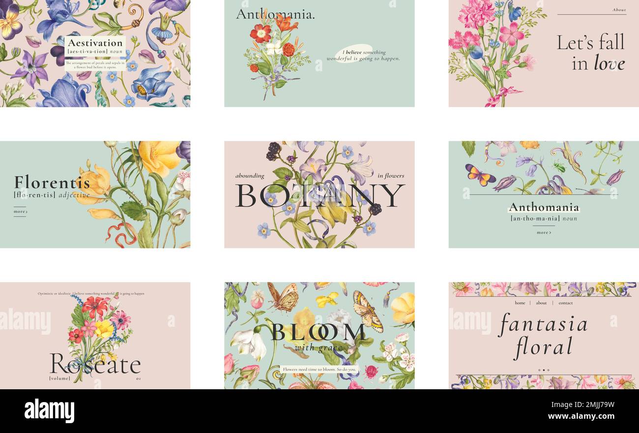 Editable aesthetic floral template vector blog banner set Stock Vector ...