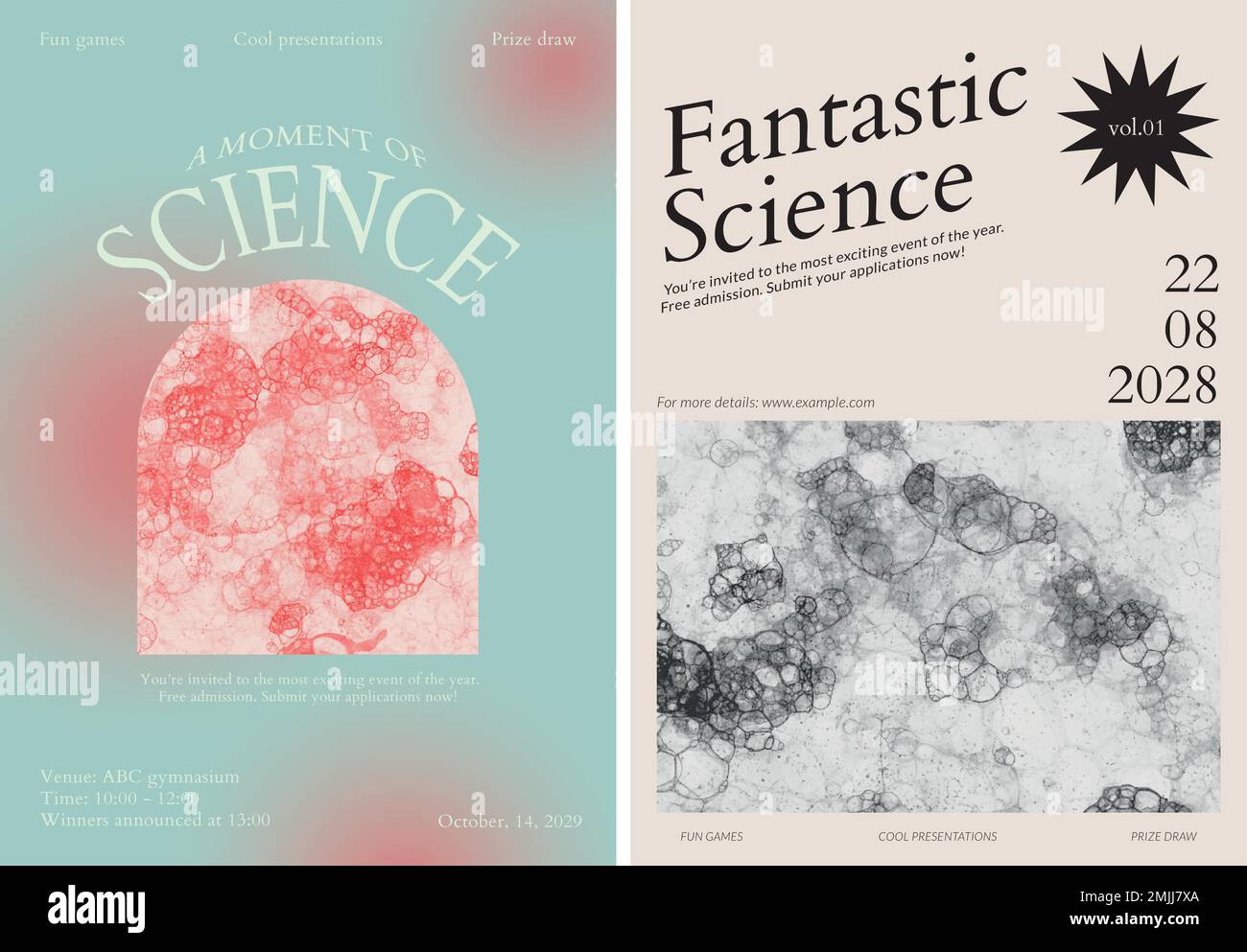 Bubble art science template vector event aesthetic ad posters dual set ...