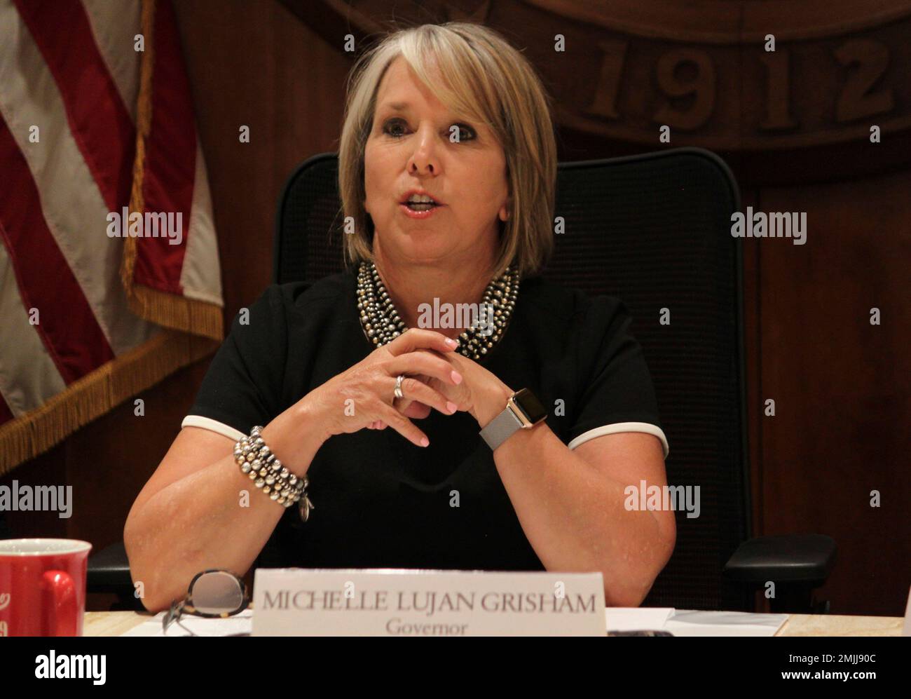 New Mexico Gov. Michelle Lujan Grisham provides a progress report on ...