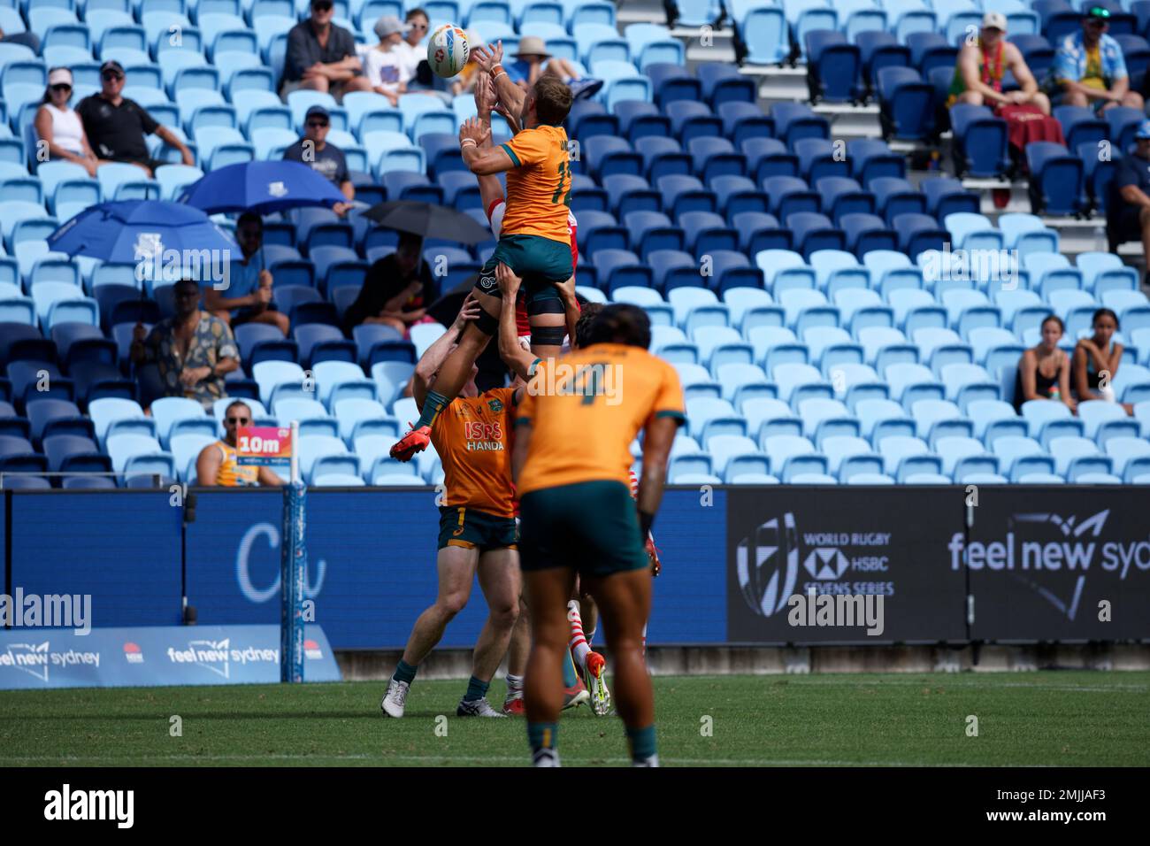 Nathan Lawson of Australia reaches out for the ball in a line out ...