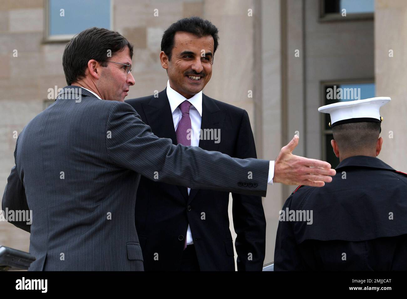 Acting Secretary of Defense Mark Esper, left, welcomes Qatar's Emir ...
