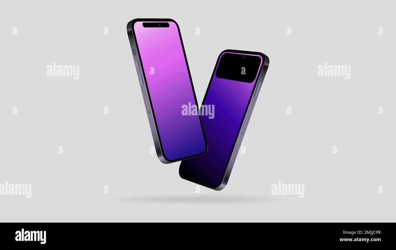 Two Smartphones 14 in Diagonal Angle. Editable Mockup. Vector ...
