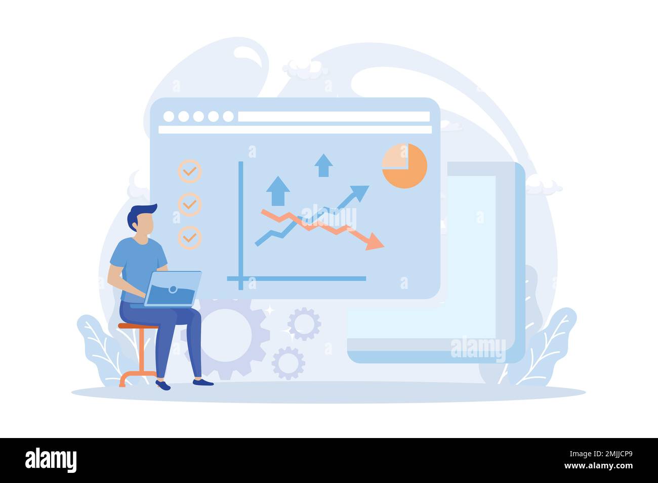 Digital marketing and promotion illustration. Characters analyzing ...