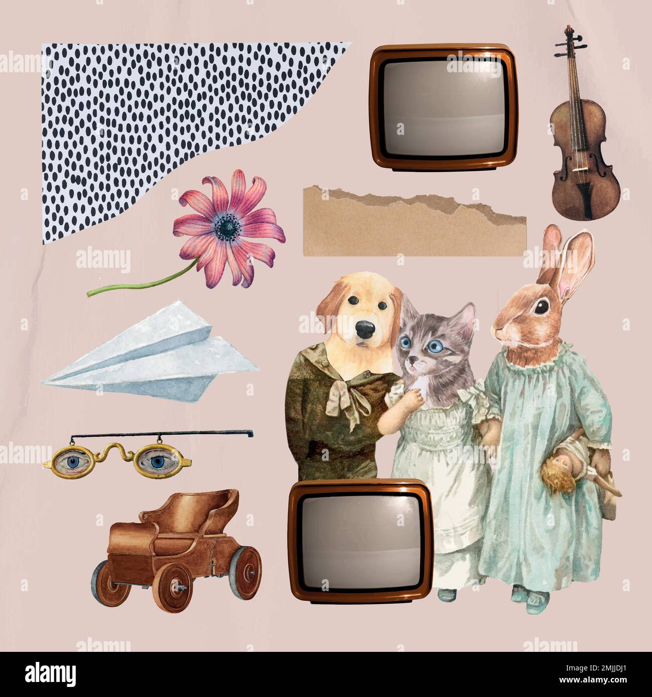 Vintage collage aesthetic vector element set, illustration collage ...