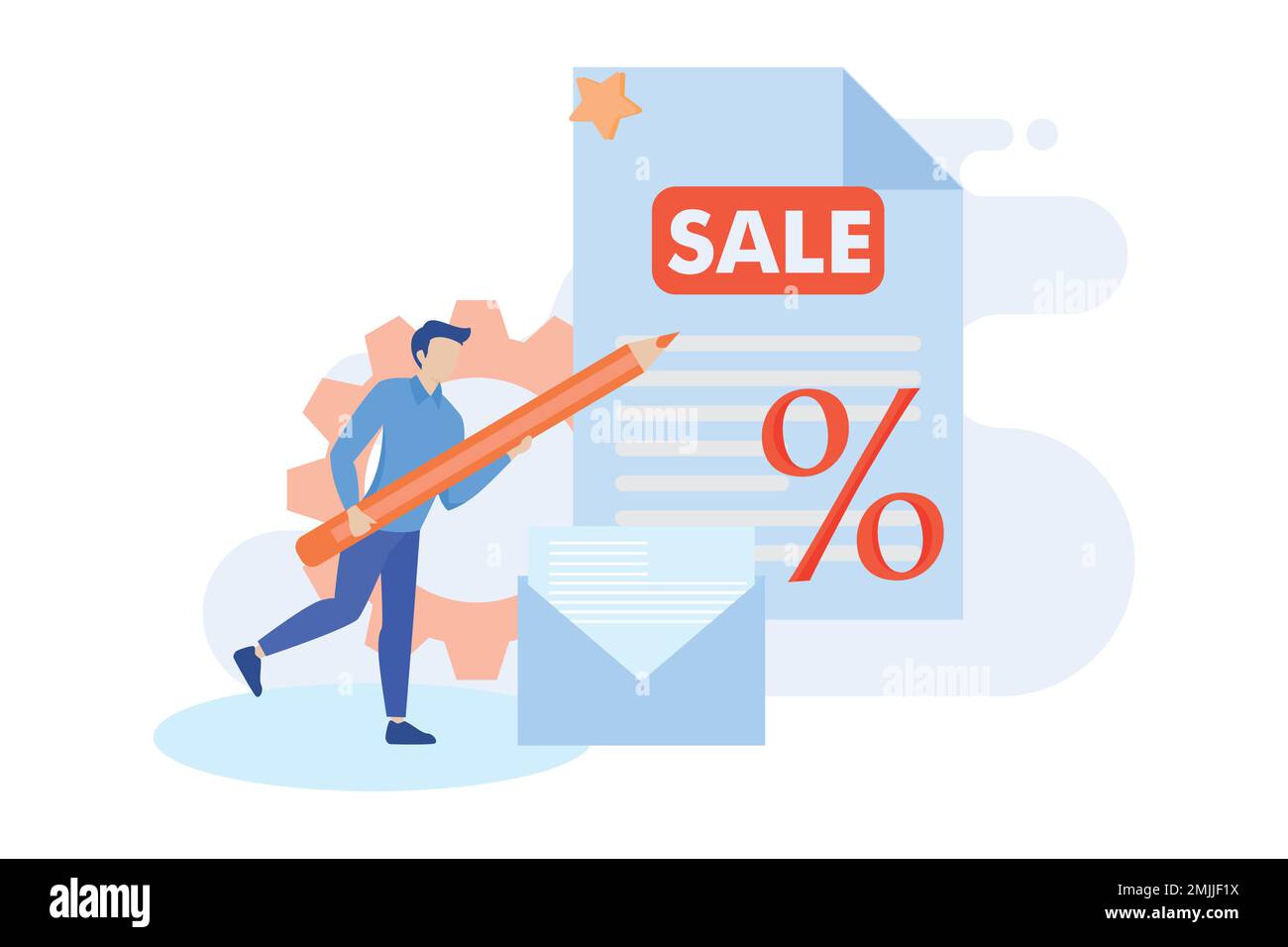 E-mail marketing and promotion scenes. Characters sending advertising ...