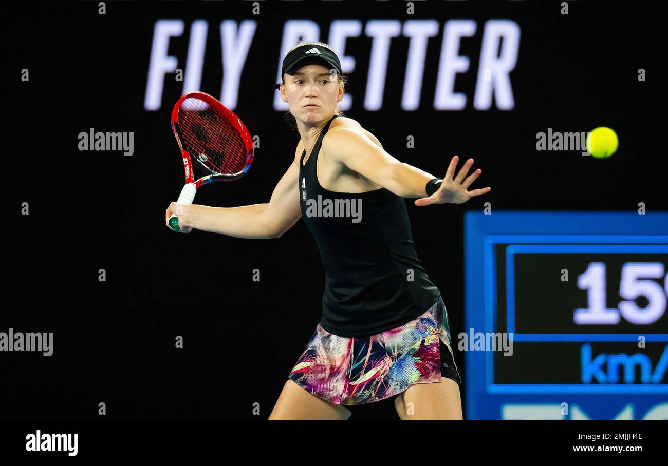 Elena Rybakina of Kazakhstan in action against Victoria Azarenka of ...