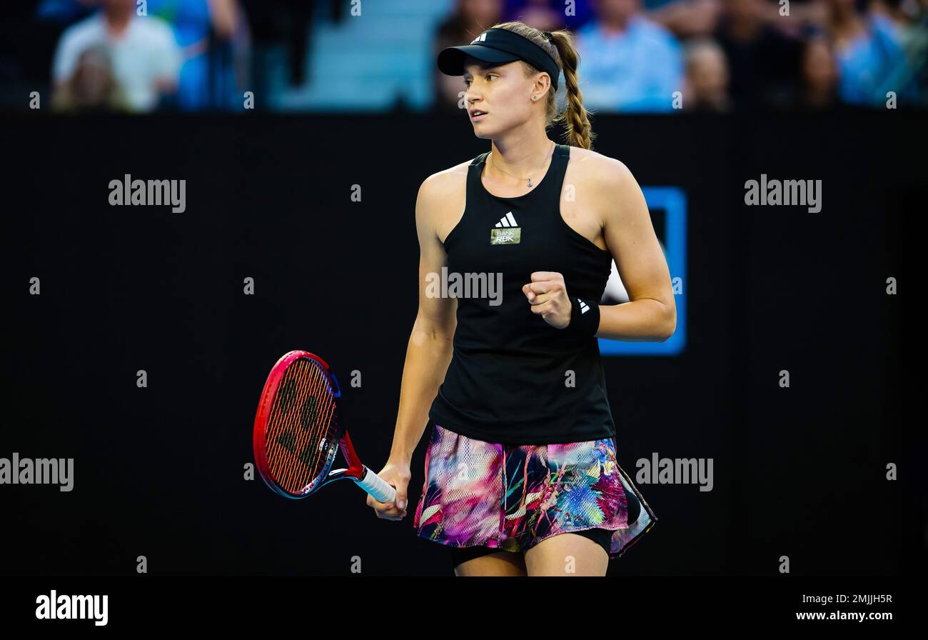 Elena Rybakina of Kazakhstan in action against Victoria Azarenka of ...