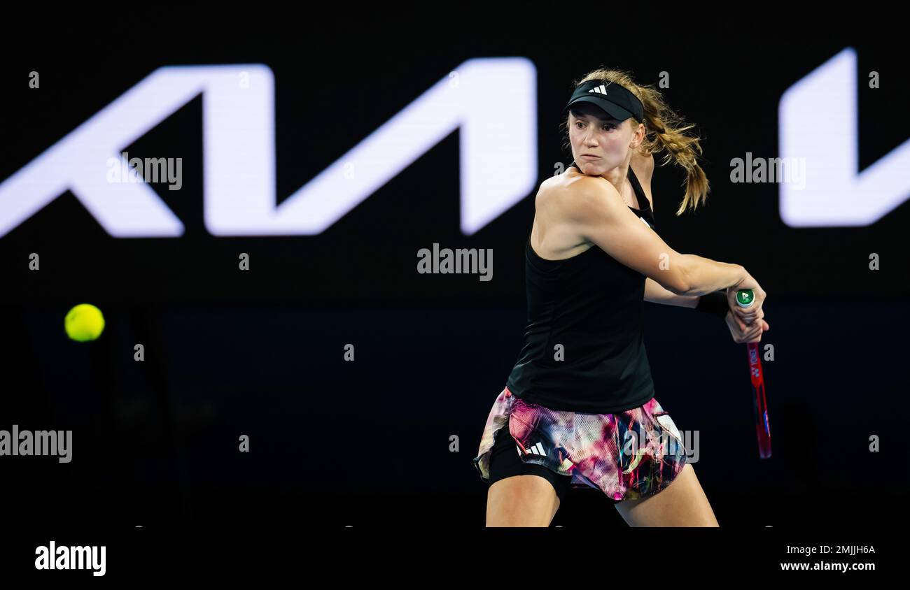 Elena Rybakina of Kazakhstan in action against Victoria Azarenka of ...