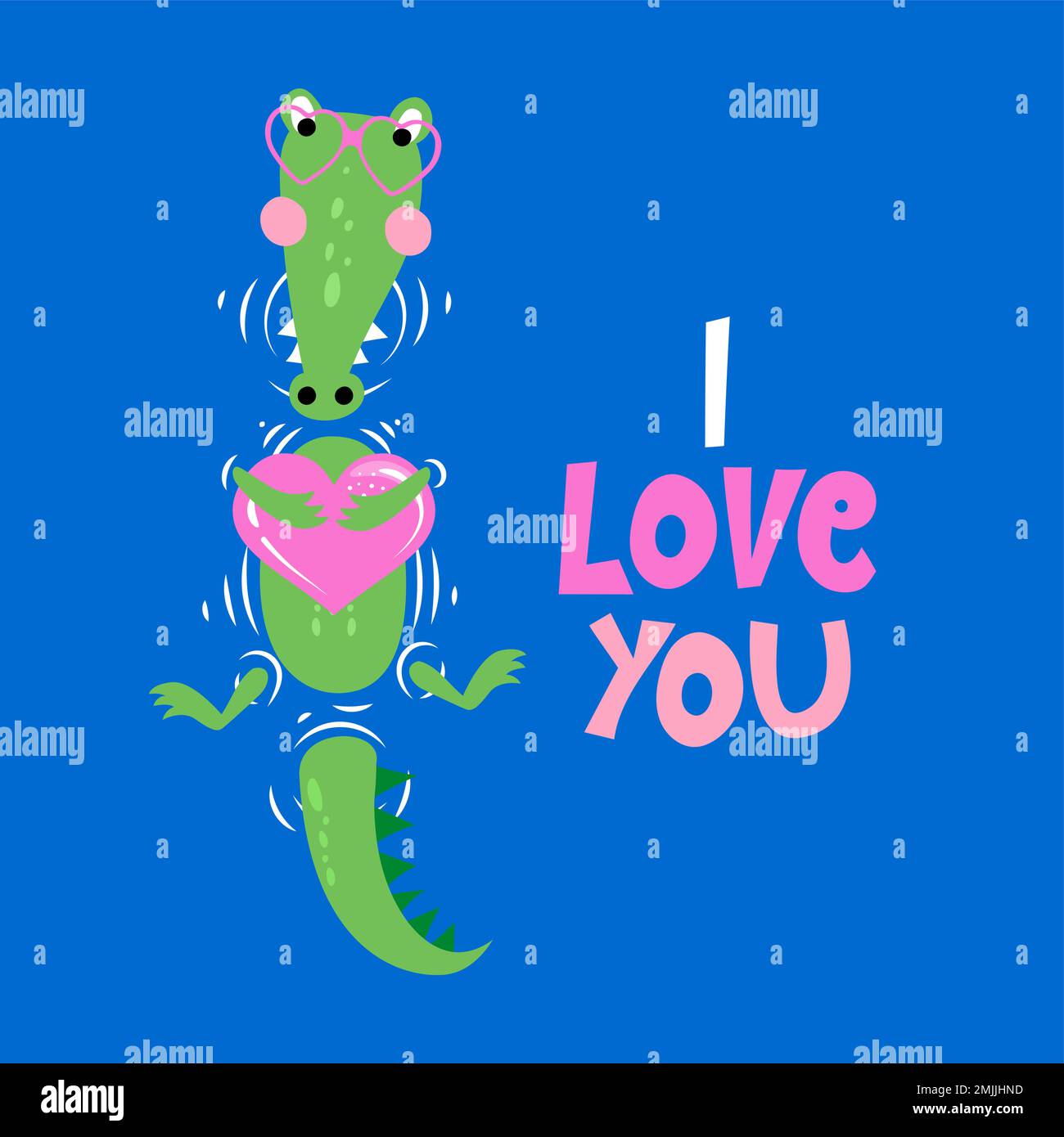I love you - Cute Funny hand drawn doodle with crocodile in love ...