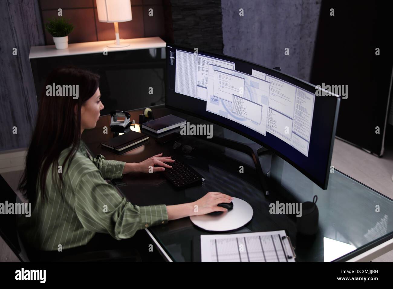Programmer Woman Coding On Computer. Coder Girl Stock Photo - Alamy