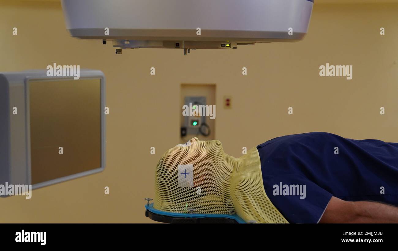 Terry Eddy, 81st MDG medical dosimetrist, is scanned by radiation ...