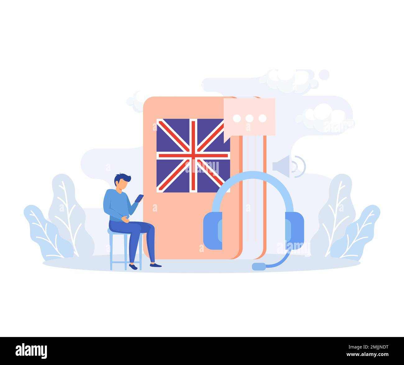 Characters learning English language illustration set. Student studying ...