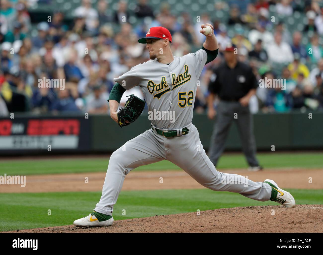 Oakland Athletics relief pitcher Ryan Buchter throws against the ...