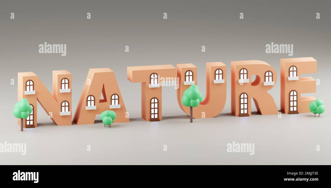 3d alphabet, tiny houses letters shape on grey background, 3d render ...