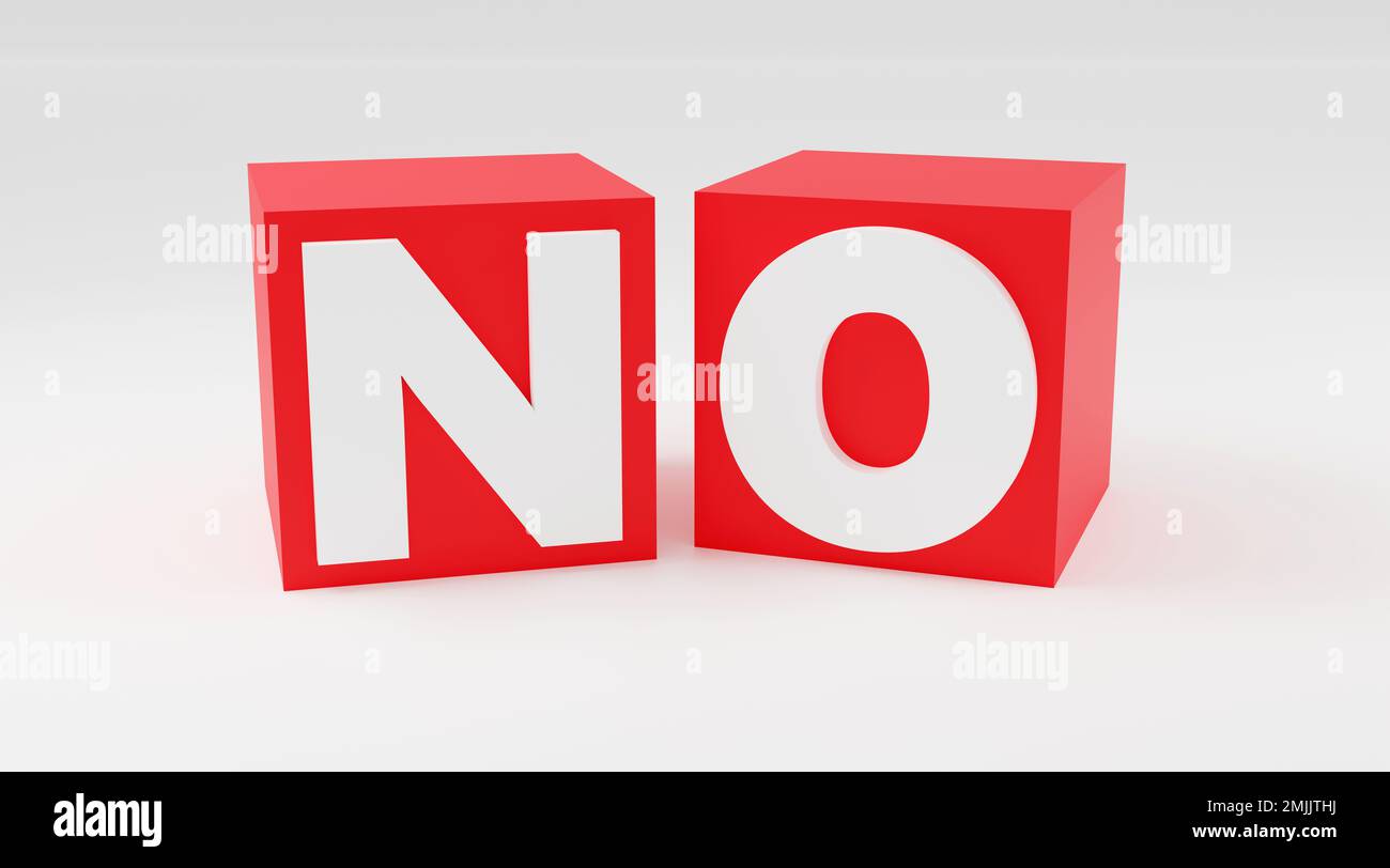 3d render sign no on red cubes and light background. Simple minimalism ...