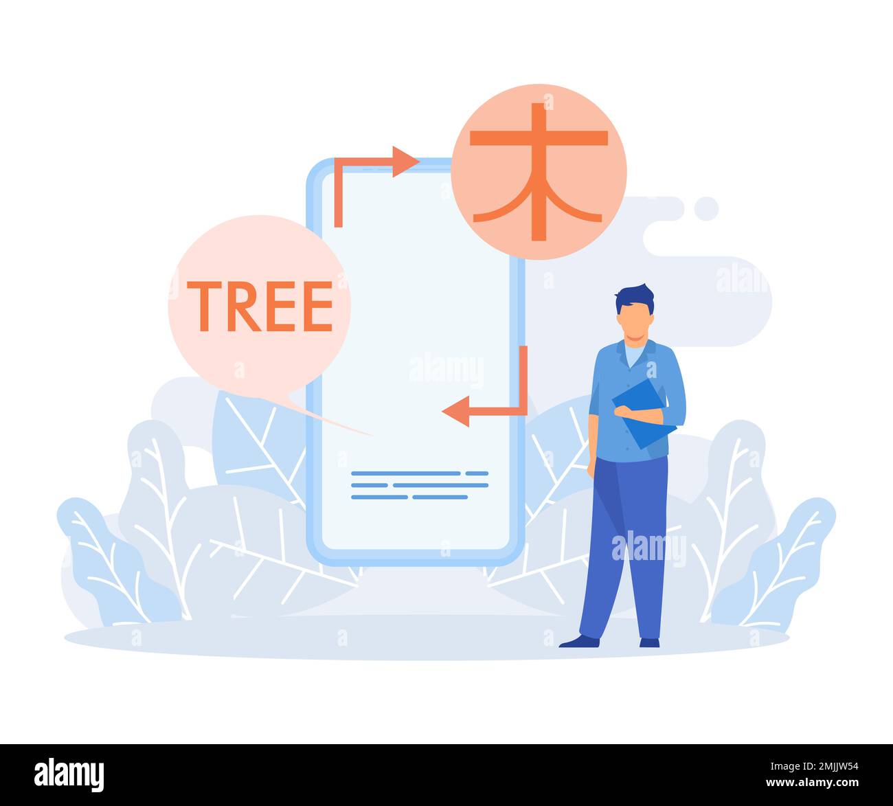 Characters learning English language illustration set. Student studying ...