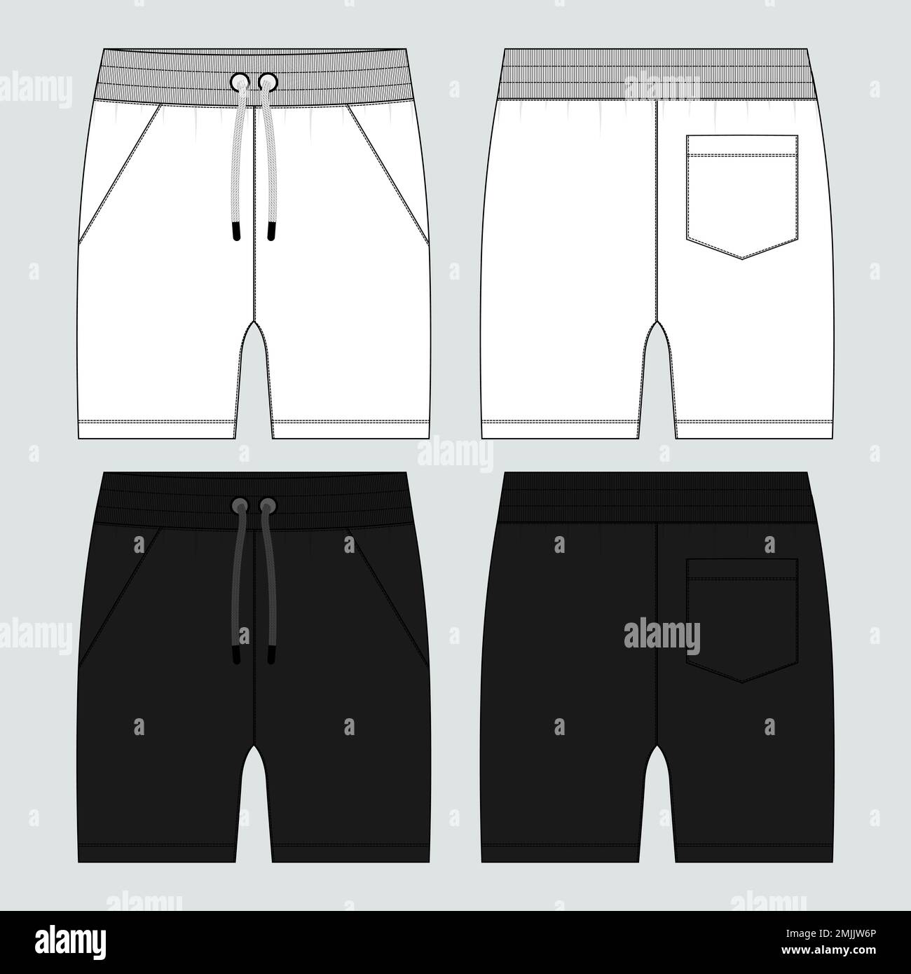 Boys Sweat Shorts vector fashion flat sketch template. Young Men ...