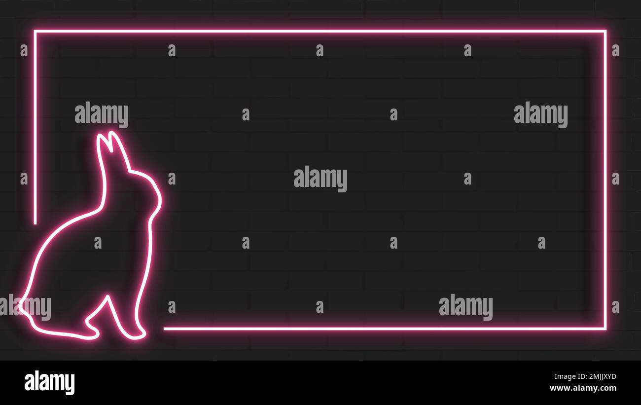 Pink Easter bunny neon frame on black background vector Stock Vector ...