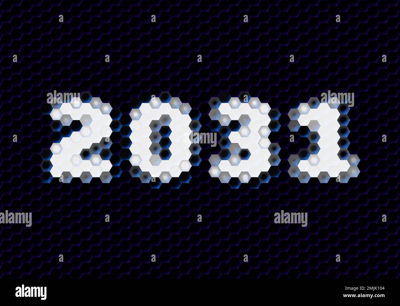 Sign of the 2031 year with hex pixel grid. New Years number or digits ...