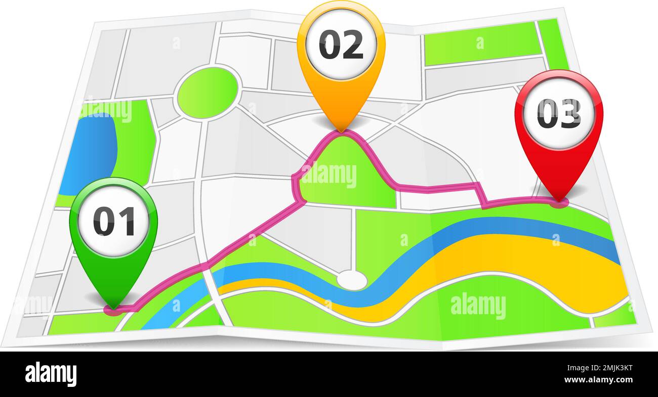 Abstract Map With Map Pins Vector Eps10 Illustration Stock Vector