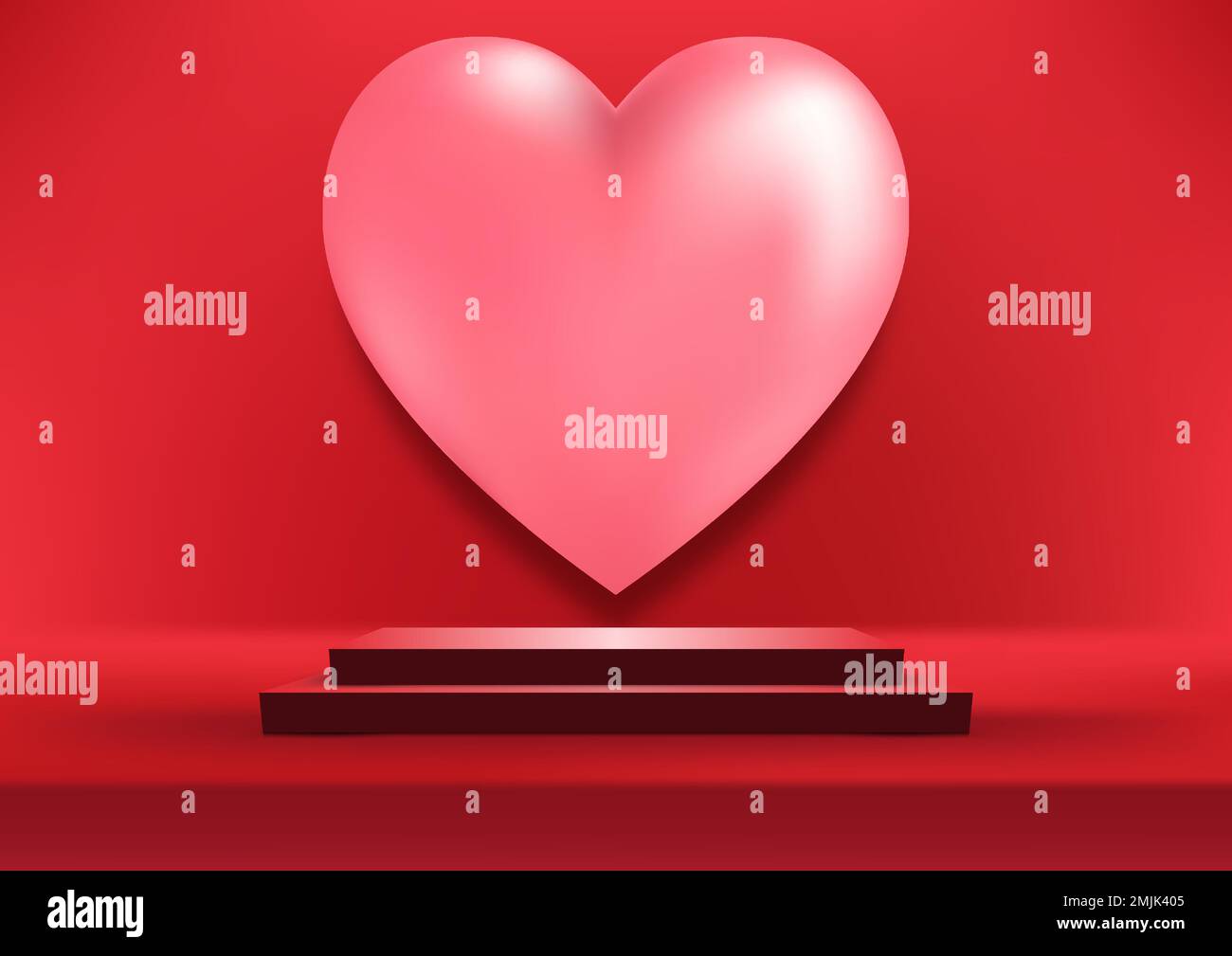 Happy valentine day 3D realistic red podium platform with pink heart on ...