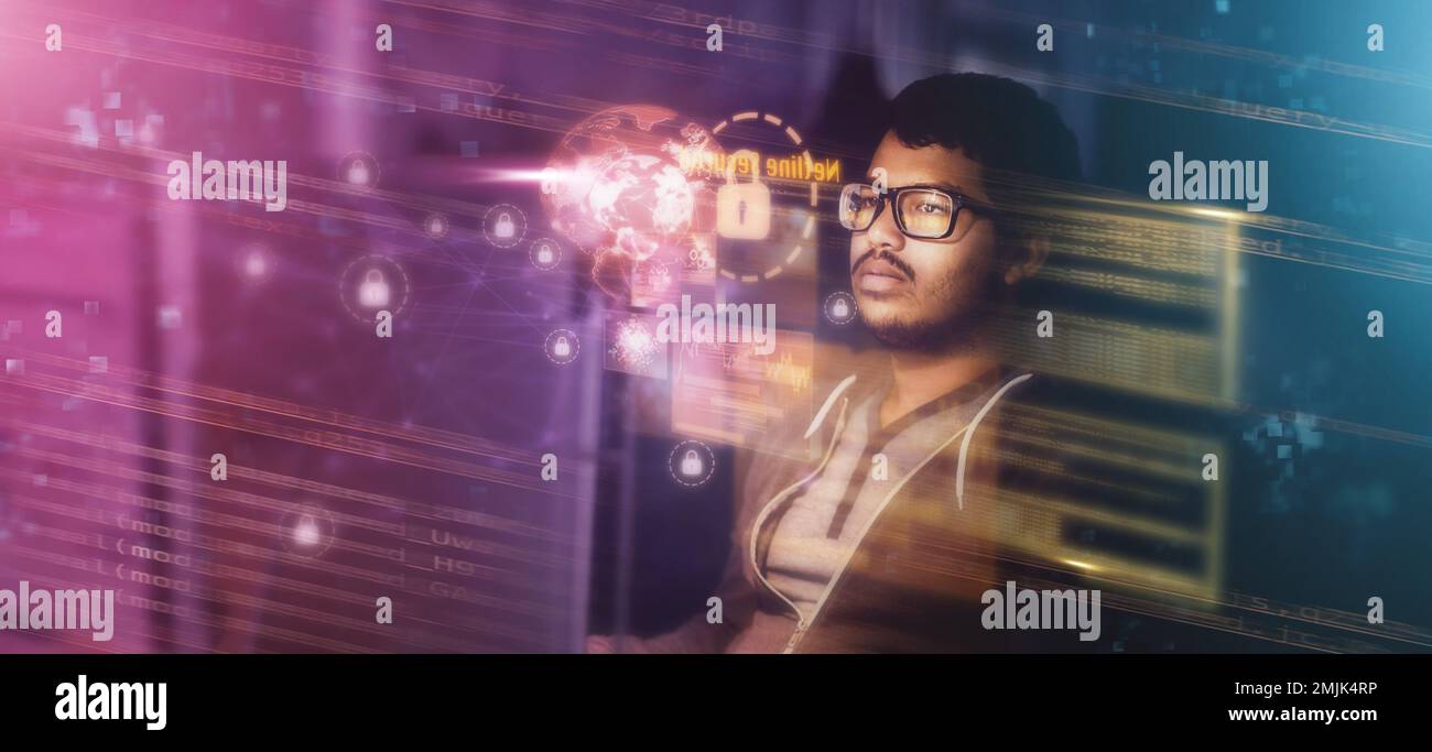 Man Cybersecurity And Hacker Working On Software For Global Networking Safety World Data Or
