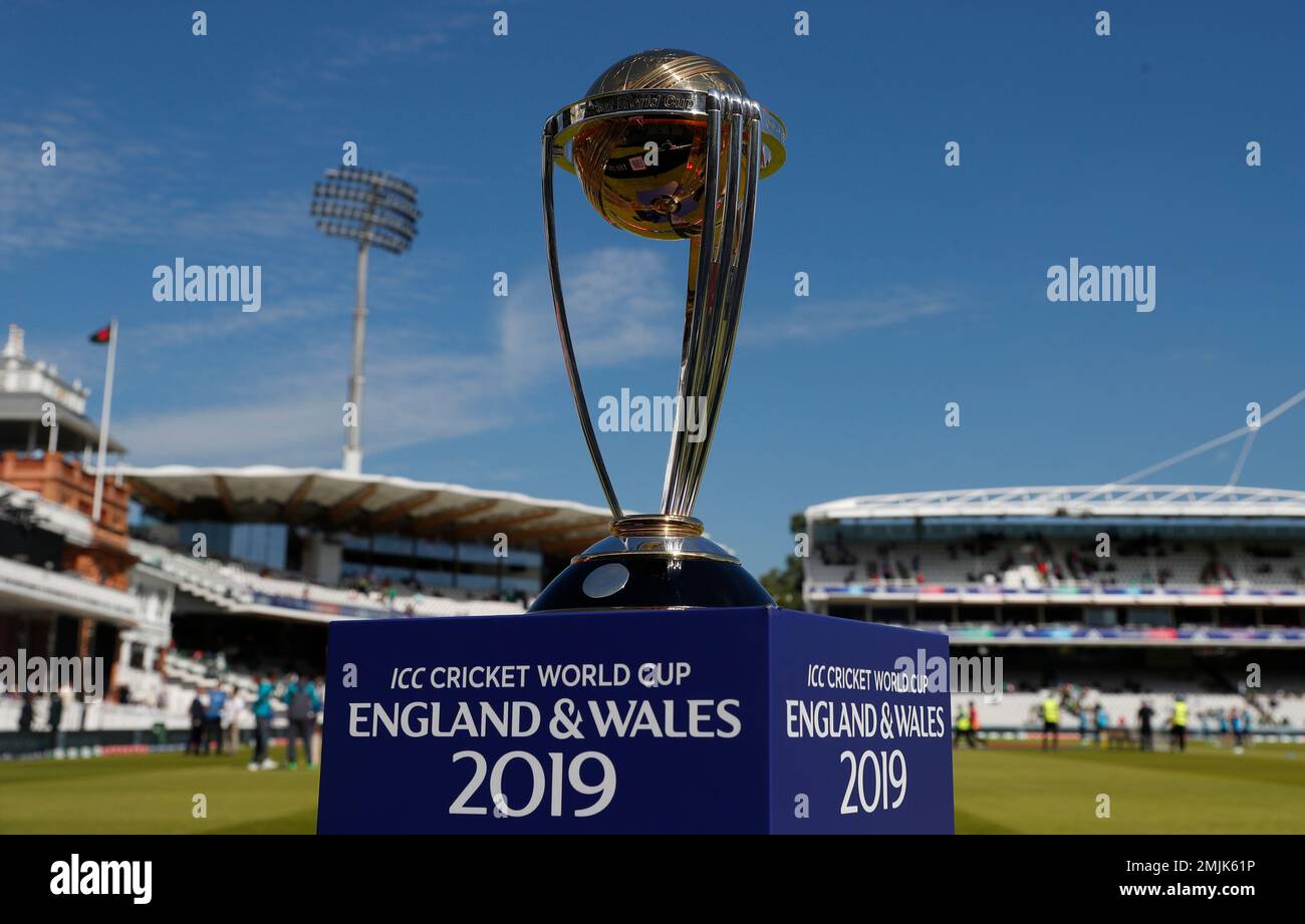 The Cricket World Cup trophy on display ahead of the CWC match between ...