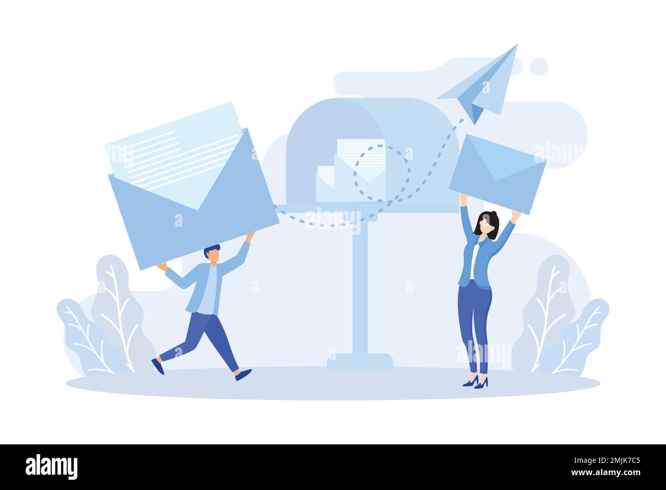 Email Marketing Scenes. People Characters Using Online Postbox and ...