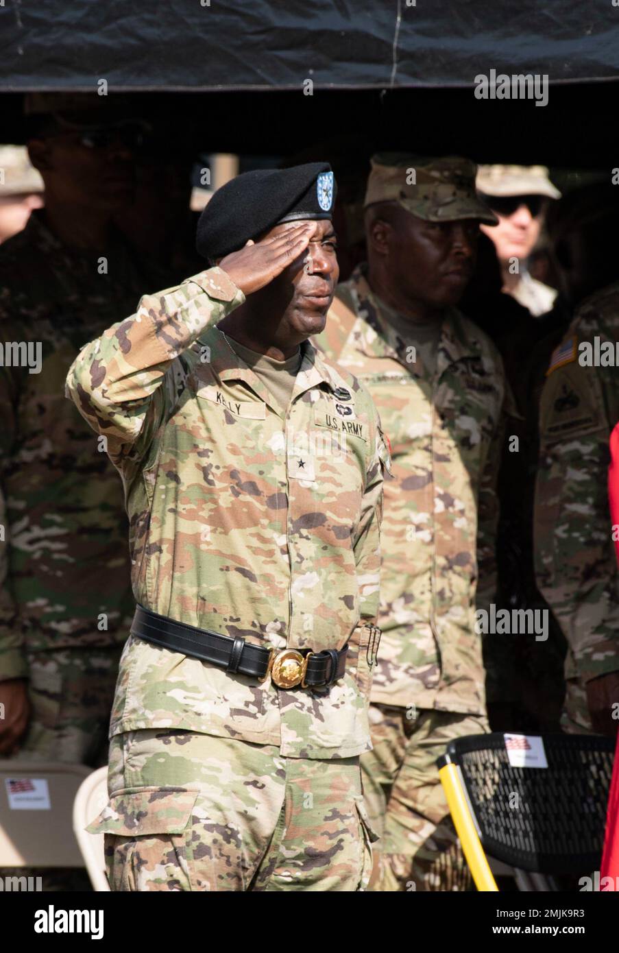 Brig. Gen. Jason E. Kelly salutes the troops for the first time as Army ...