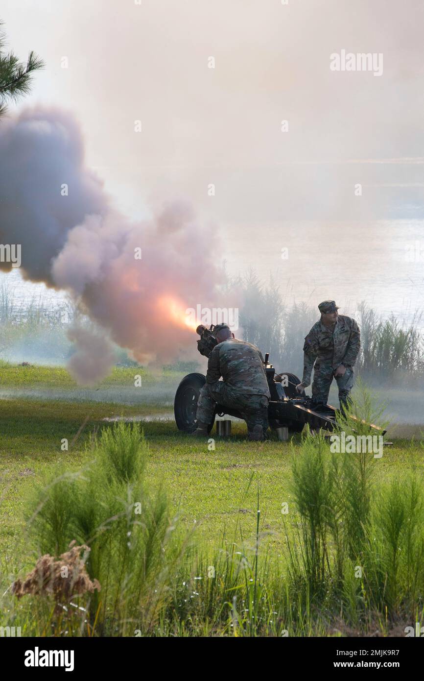 Members of the Fort Jackson salute battery fire a volley while ...