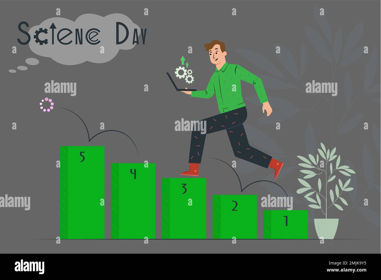 Businessman going up. Business man with case rises to top step of ...