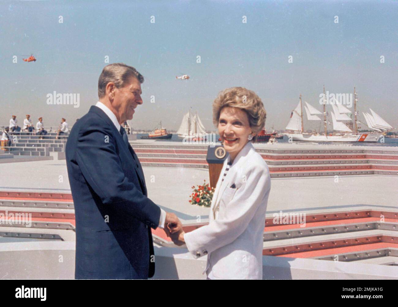 FILE - In this July 4, 1986 file photo, President Ronald Reagan and ...