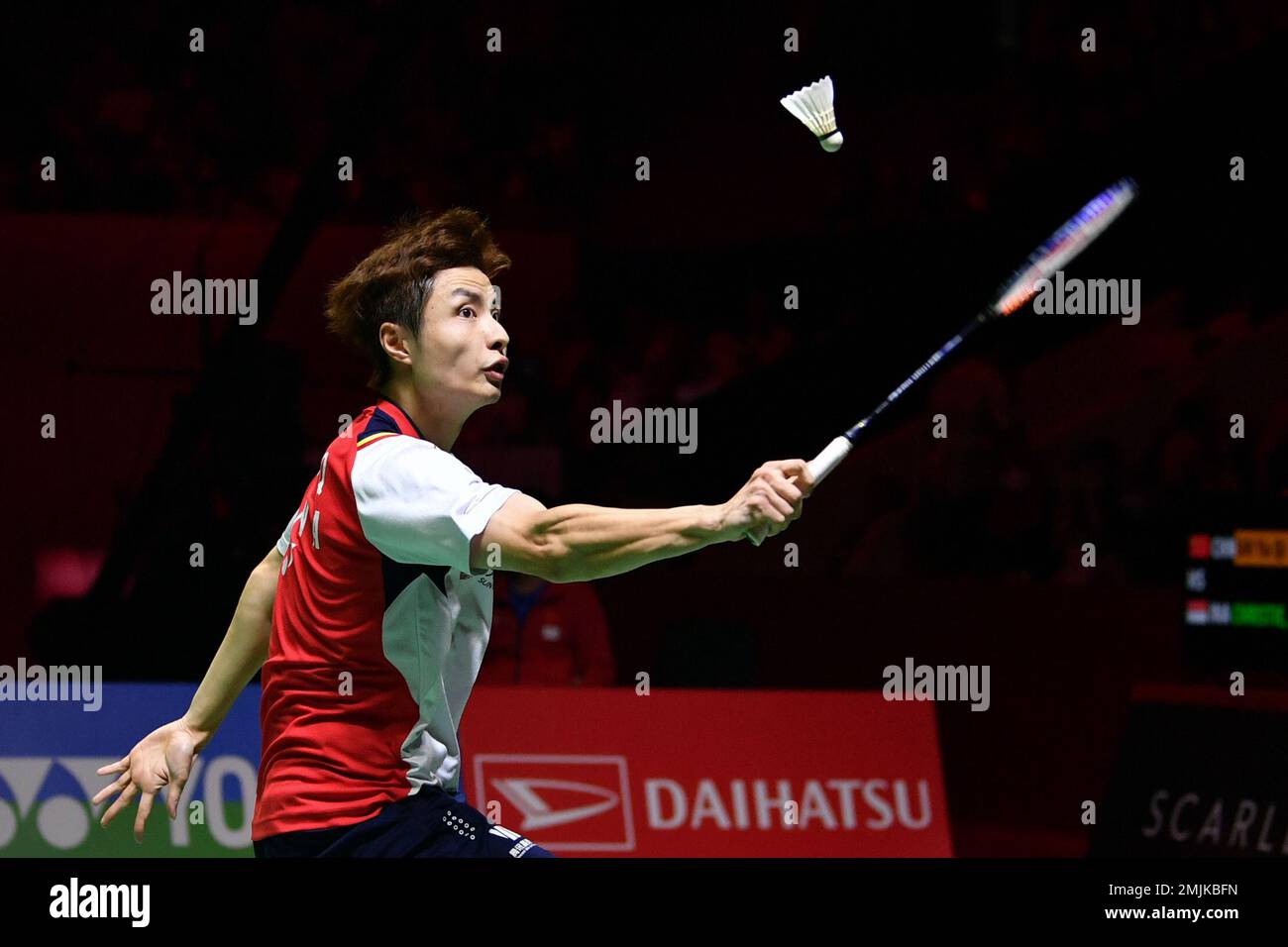 Jakarta, Indonesia. 28th Jan, 2023. Shi Yuqi of China hits a return during the men's singles ...