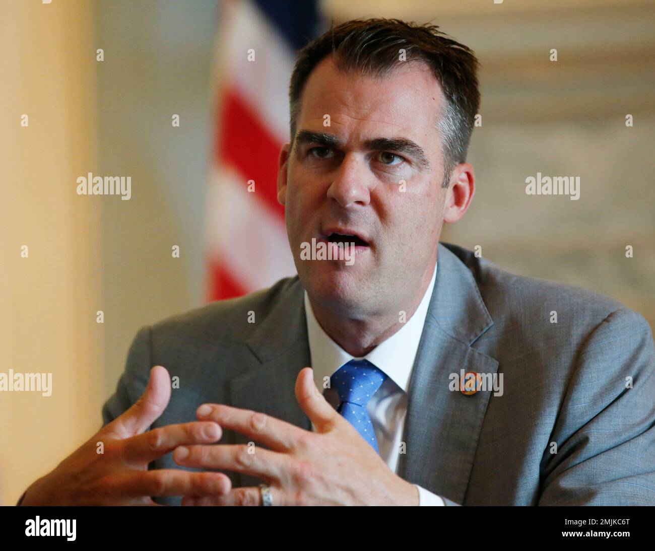 Oklahoma Governor Kevin Stitt is pictured during an interview Tuesday ...