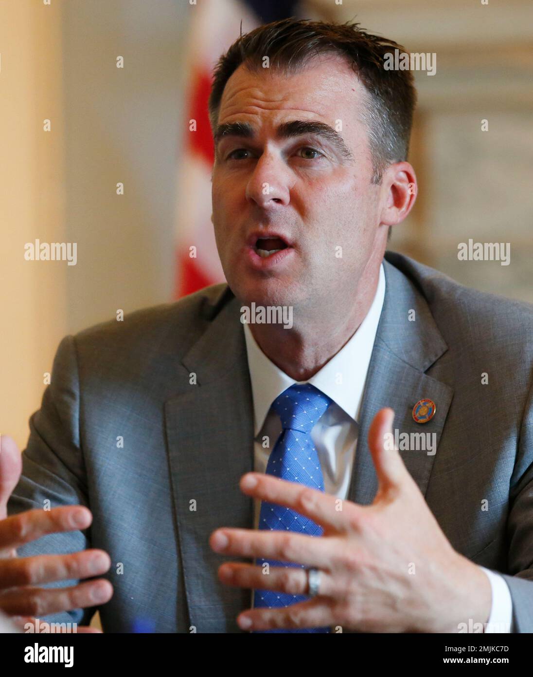 Oklahoma Governor Kevin Stitt is pictured during an interview Tuesday ...